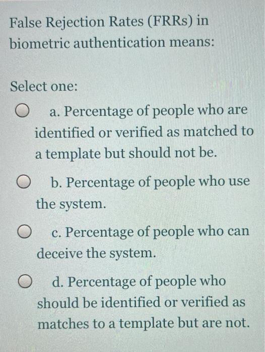 Solved False Rejection Rates (FRRs) in biometric | Chegg.com