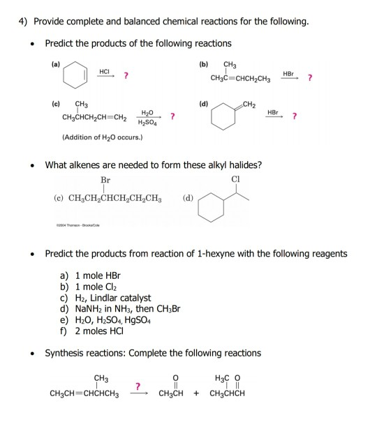 Solved 4) Provide complete and balanced chemical reactions | Chegg.com
