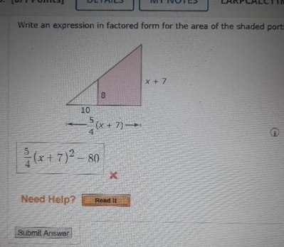 Solved Write an expression in factored form for the area of | Chegg.com