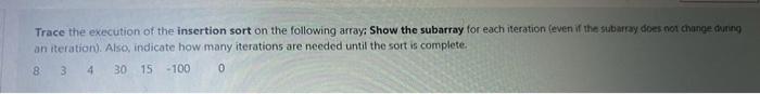 Solved Trace the execution of the insertion sort on the | Chegg.com