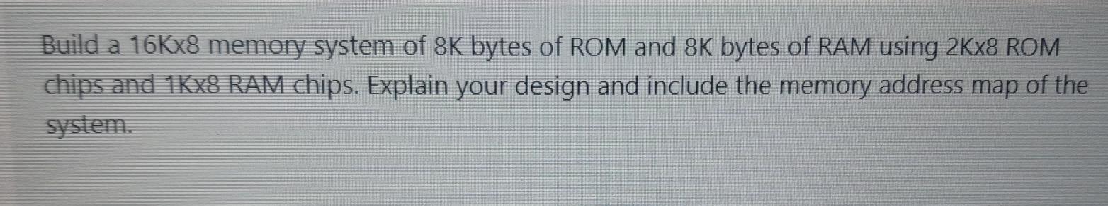 Solved Build a 16Kx8 memory system of 8K bytes of ROM and 8K | Chegg.com