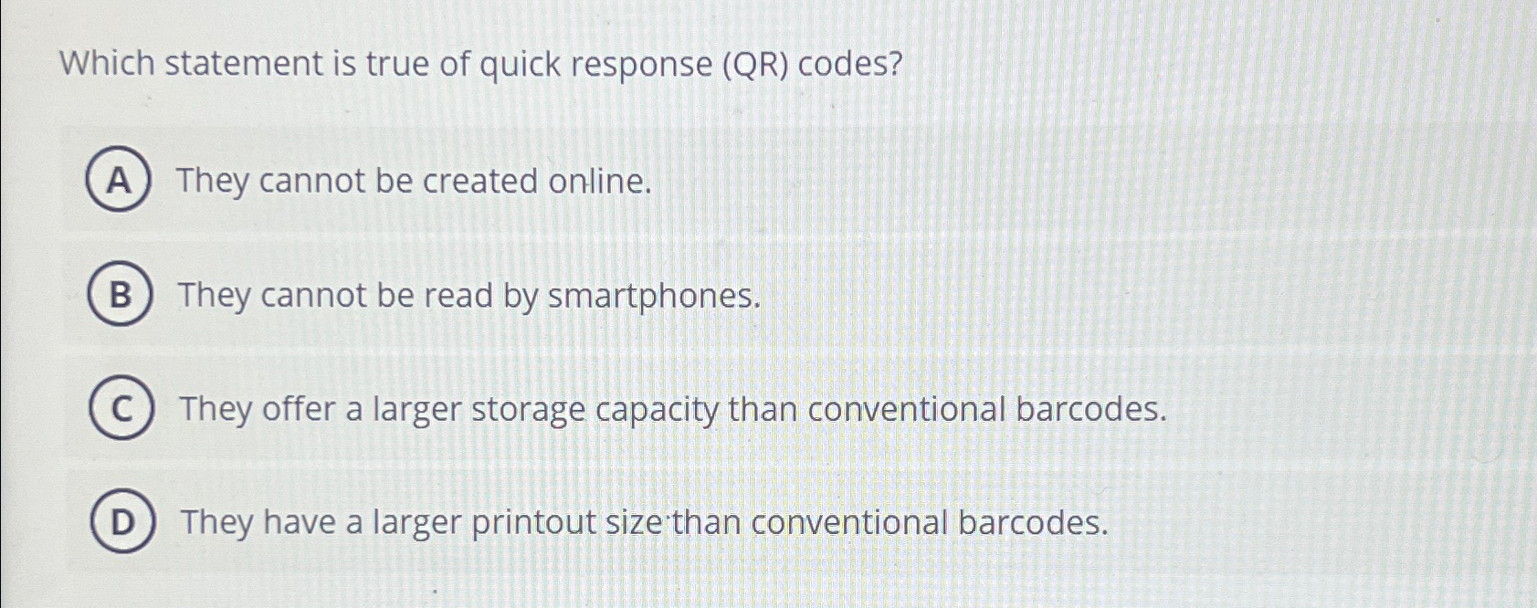 Solved Which statement is true of quick response (QR) | Chegg.com
