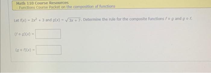 Solved Let f(x)=2x2+3 and g(x)=3x+7. Determine the rule for | Chegg.com