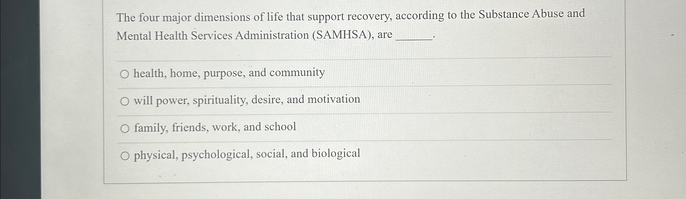 Solved The four major dimensions of life that support | Chegg.com