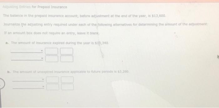Solved Adjusting Entries for Prepaid Insurance The balance | Chegg.com