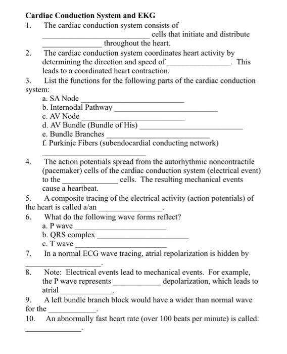 Solved Cardiac Conduction System and EKG 1. The cardiac | Chegg.com