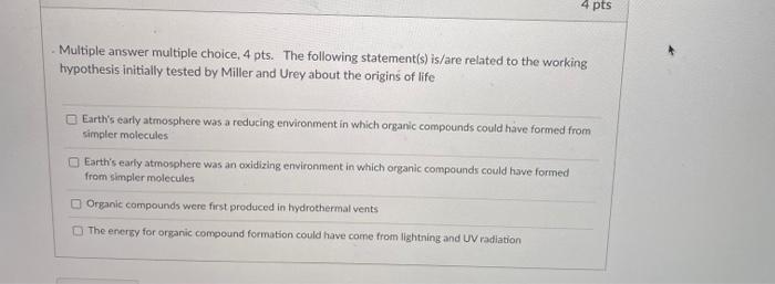 Solved Multiple answer multiple choice, 4 pts. The following | Chegg.com