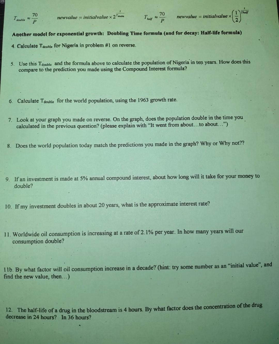 Solved Tdouble ≈P70 newvalue = initialvalue ×2Taxwe tThalf | Chegg.com