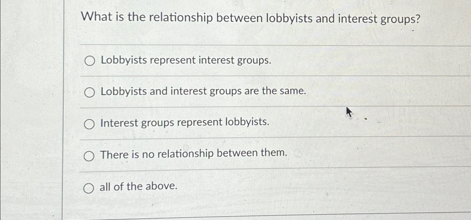 Solved What is the relationship between lobbyists and | Chegg.com
