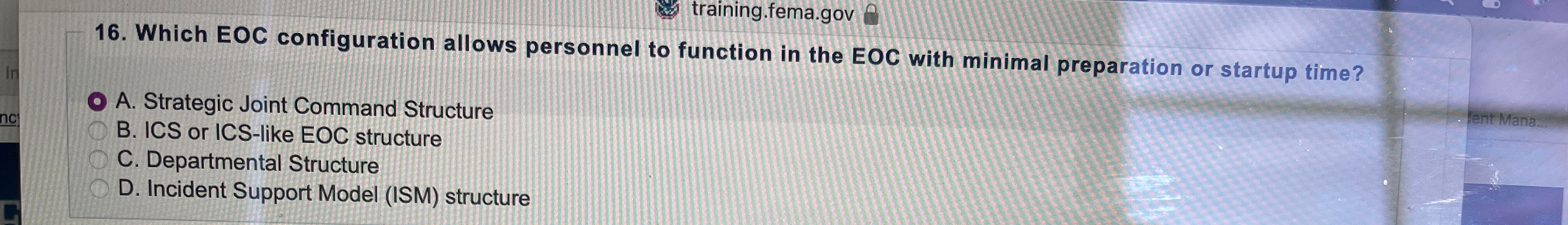 Solved training.fema.gov16. ﻿Which EOC configuration allows | Chegg.com