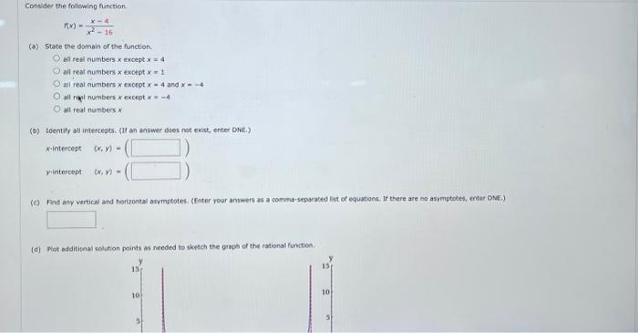 Solved Conslder the following function. f(x)=x2−16x−4 (a) | Chegg.com
