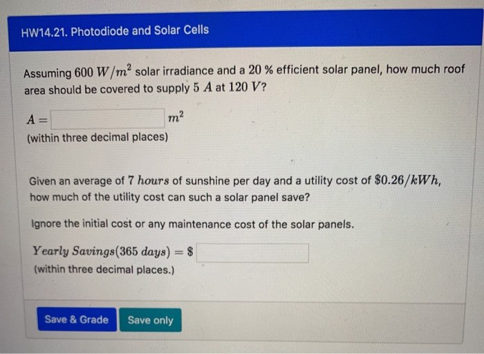 Solved HW14.21. Photodiode and Solar Cells Assuming 600 W/m² | Chegg.com