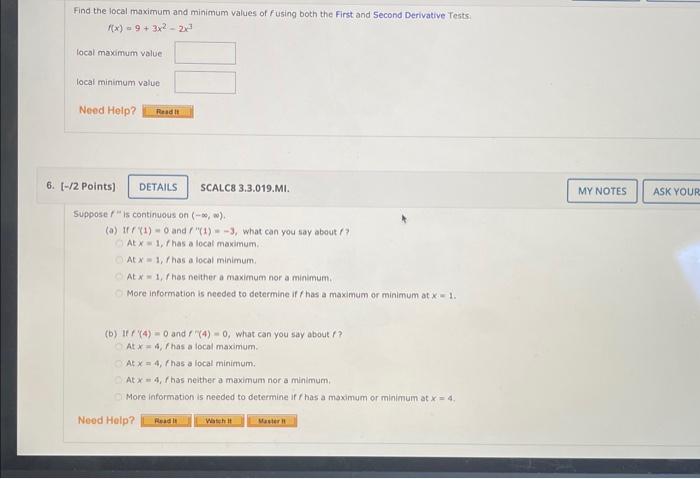 Solved Find the local maximum and minimum values of f using | Chegg.com
