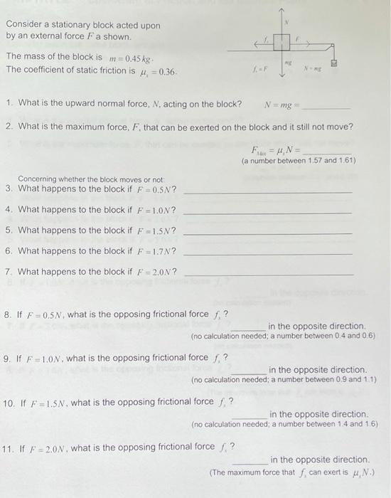 Solved Consider a stationary block acted upon by an external | Chegg.com