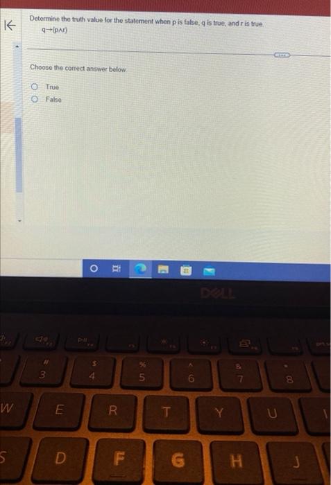 [Solved]: Determine the truth value for the statement which