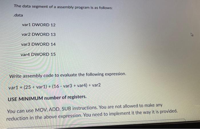 Solved var1 DWORD 12 var2 DWORD 13 var3 DWORD 14 var4 DWORD | Chegg.com