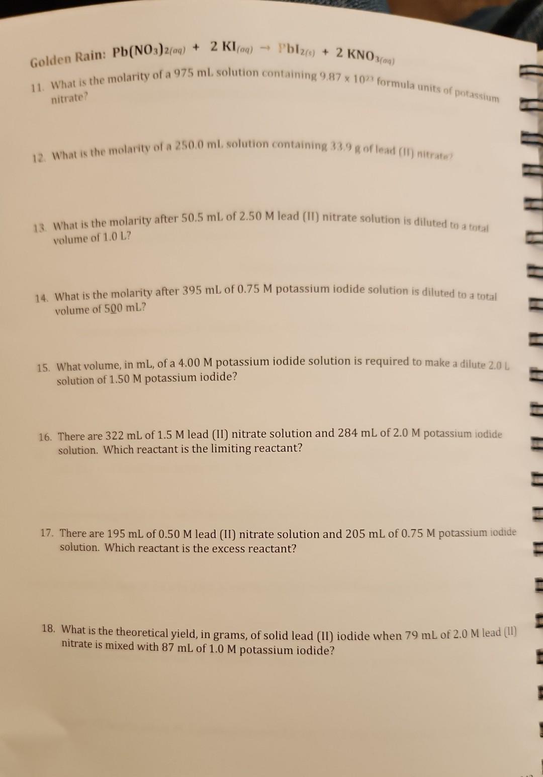 Solved Golden Rain: Pb(NO3)2(aq)+2KI(aq)→PbI2( s)+2KNO3(aq) | Chegg.com