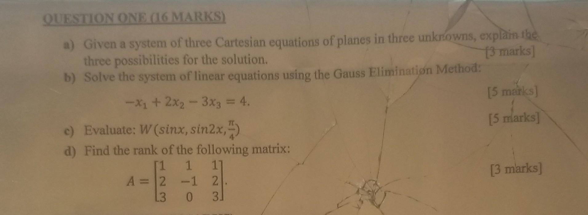 Solved a) Given a system of three Cartesian equations of | Chegg.com