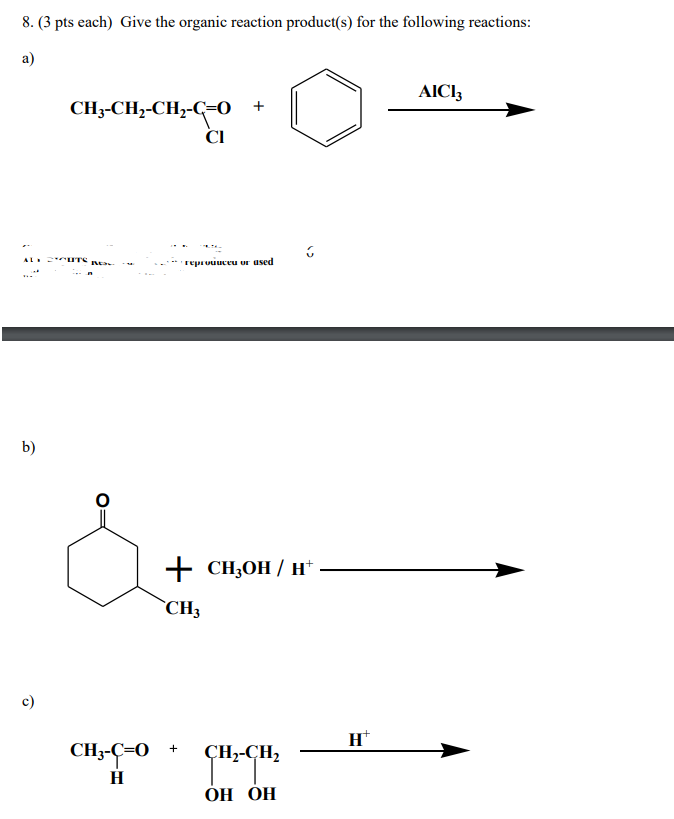 Solved (3 ﻿pts each) ﻿Give the organic reaction product(s) | Chegg.com