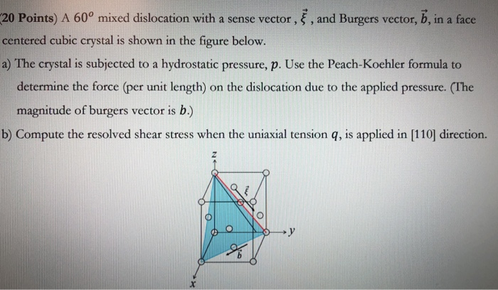 Solved 20 Points) A 60° mixed dislocation with a sense | Chegg.com