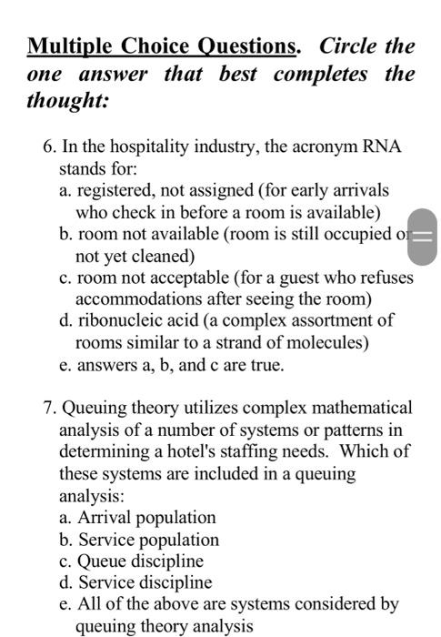 Solved Multiple Choice Questions. Circle the one answer that | Chegg.com