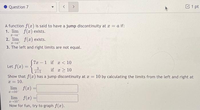 Solved A function f(x) is said to have a jump discontinuity | Chegg.com
