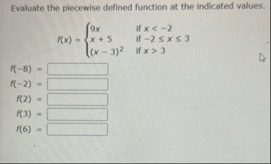 Solved Evaluate the piecewise defined function at the | Chegg.com