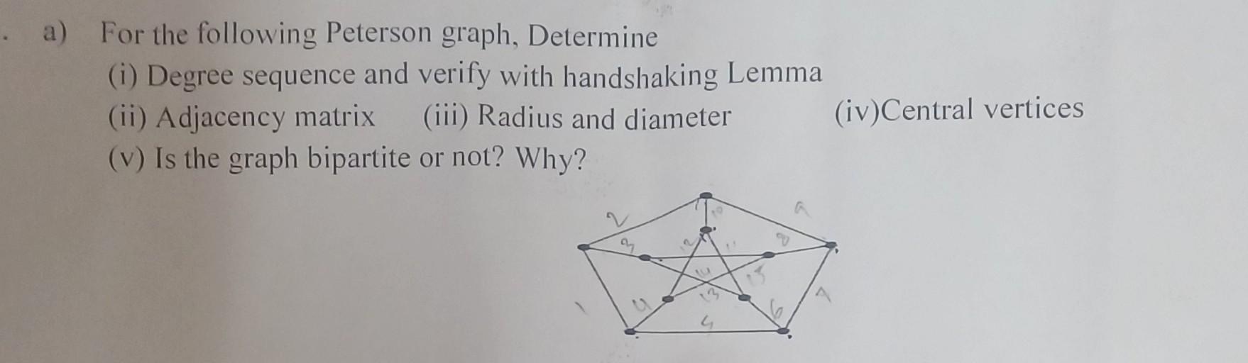 Solved a) For the following Peterson graph, Determine (i) | Chegg.com