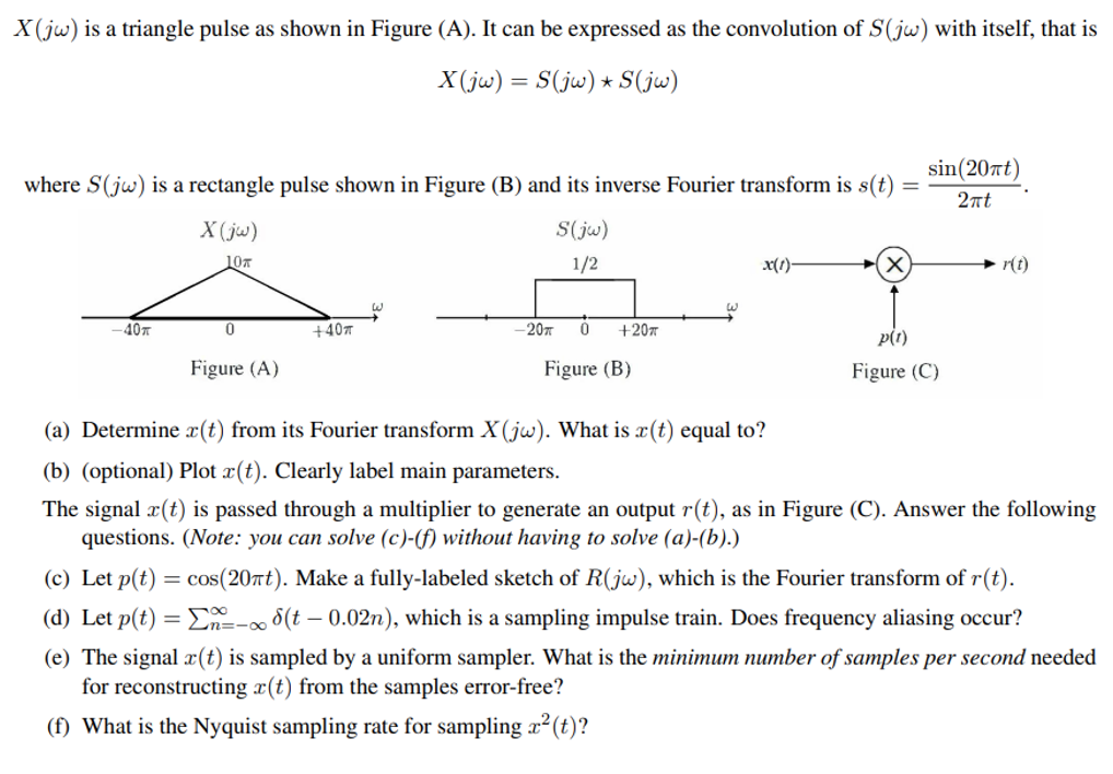 x(jω) ﻿is a triangle pulse as shown in Figure (A). | Chegg.com