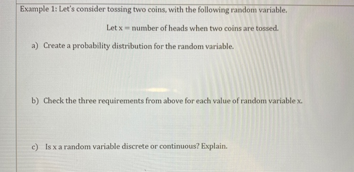 Solved Example 1: Let's consider tossing two coins, with the | Chegg.com