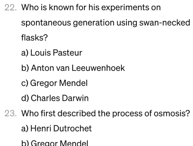 Solved biology: Who is known for his experiments on | Chegg.com