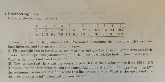 Solved 4 Intersecting lines Consider the following data | Chegg.com