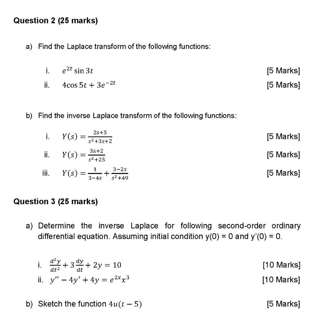 Solved Question 2 (25 ﻿marks)a) ﻿Find the Laplace transform | Chegg.com