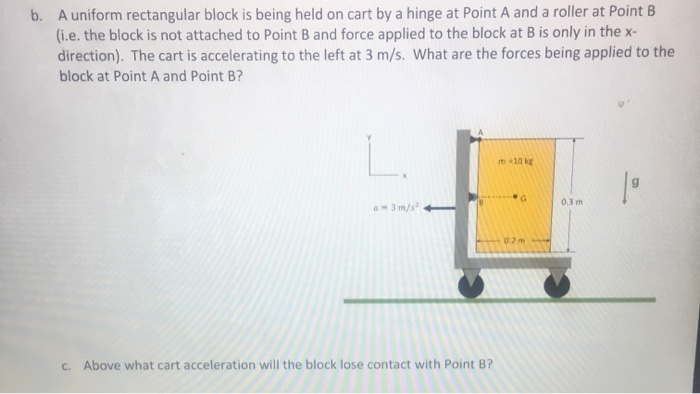 Solved b. A uniform rectangular block is being held on cart | Chegg.com