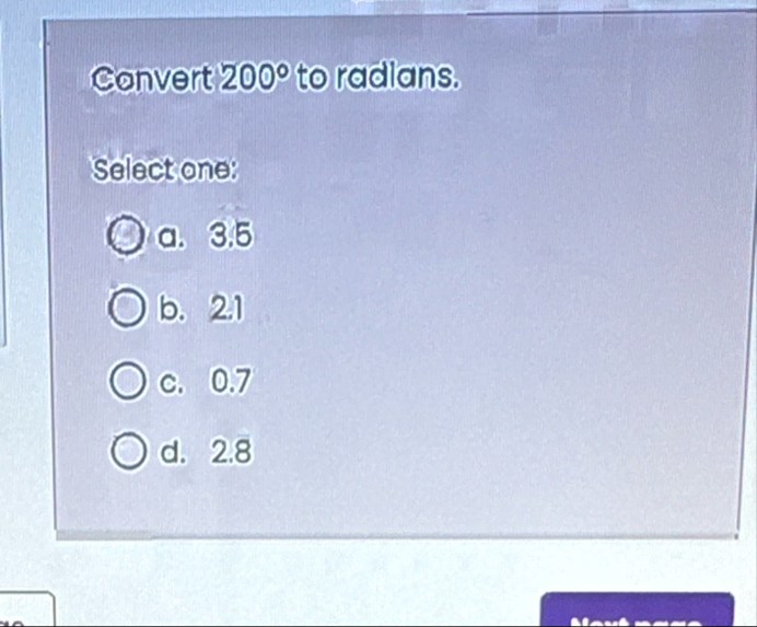 Solved Convert 2000° ﻿to radians.Select | Chegg.com