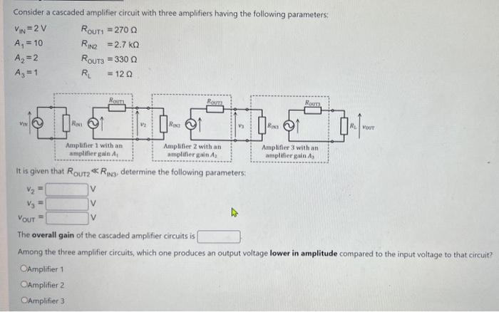 Solved Consider a cascaded amplifier circuit with three | Chegg.com