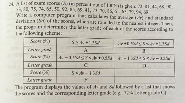 Solved 24. A list of exam scores (S) (in percent out of | Chegg.com