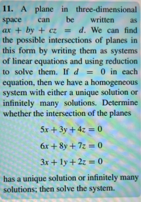 Solved as 11. A plane in three-dimensional space can be | Chegg.com