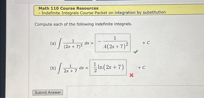 Solved Math 110 Course Resources Indefinite Integrals Course | Chegg.com