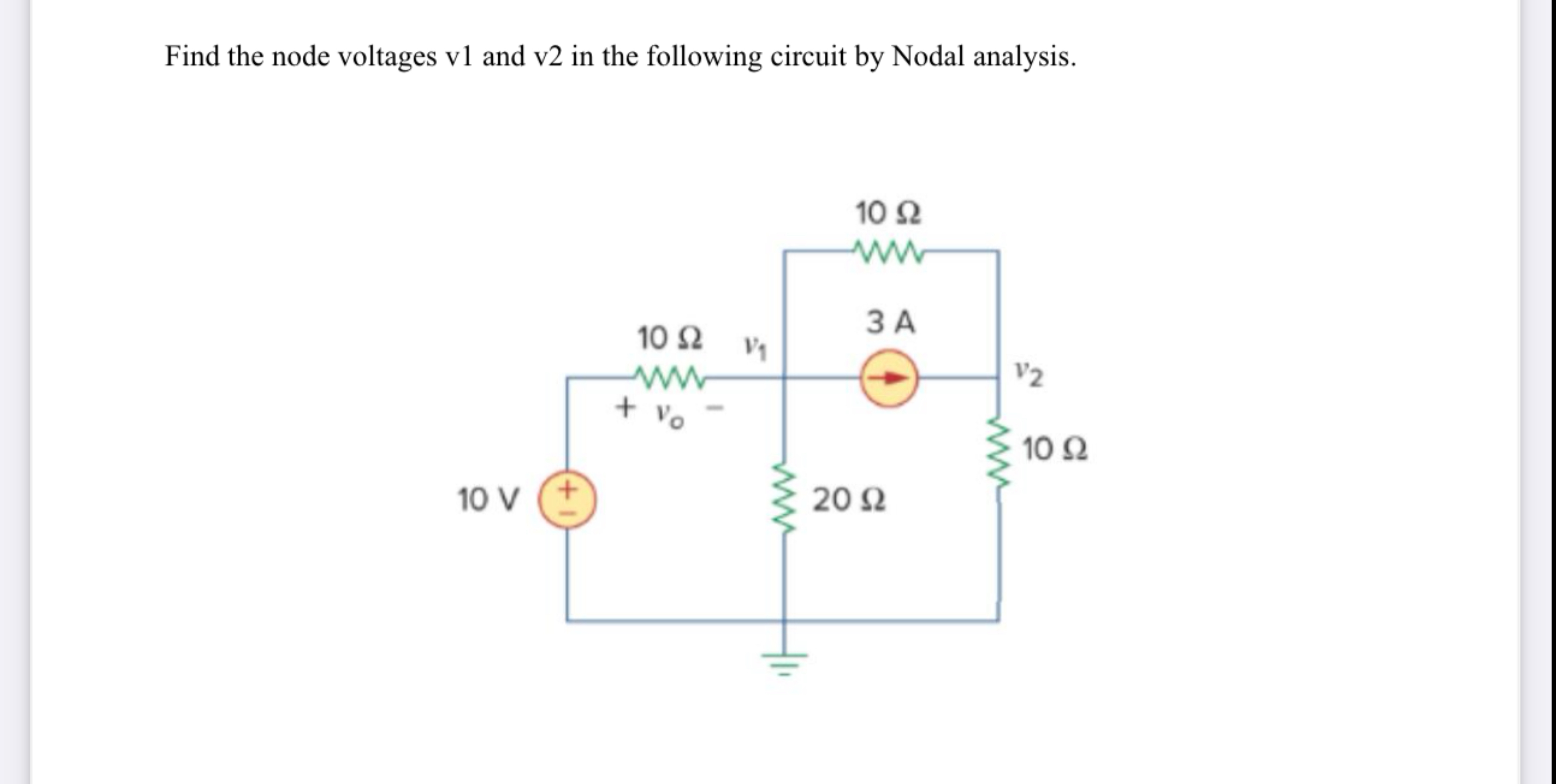 Find the node voltages v 1 ﻿and v 2 ﻿in the following | Chegg.com