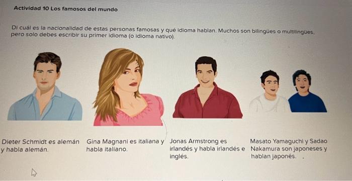 Actividad 10 Los famosos del mundo Di cual es la | Chegg.com