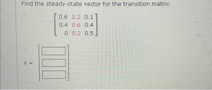 Solved Find the steady-state vector for the transition | Chegg.com