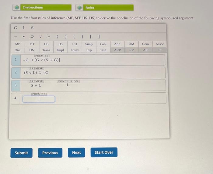 Solved Use the first four rules of inference (MP, MT, HS, | Chegg.com