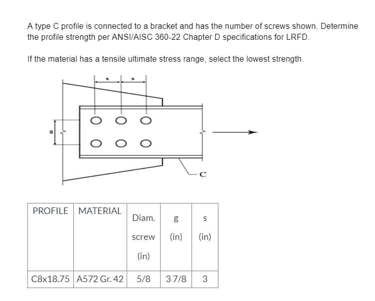 Solved A type C ﻿profile is connected to a bracket and has | Chegg.com