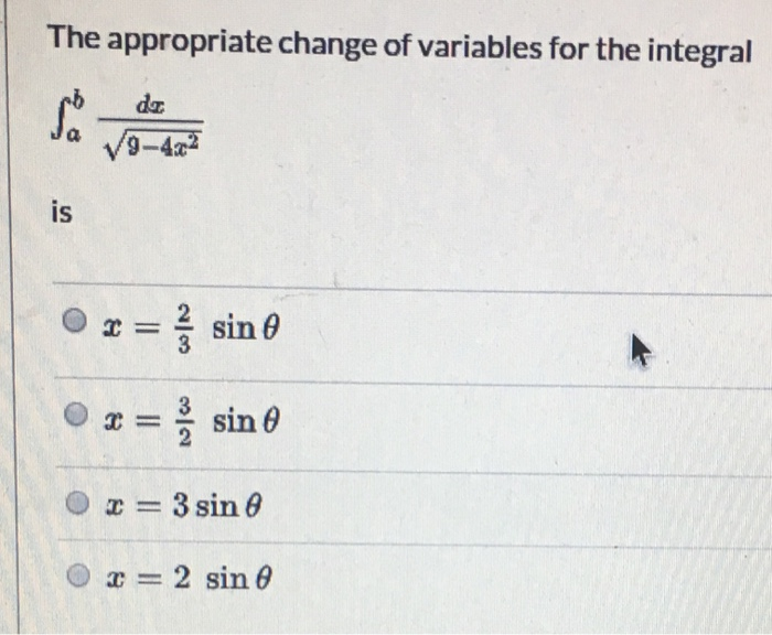 Solved The appropriate change of variables for the integral | Chegg.com