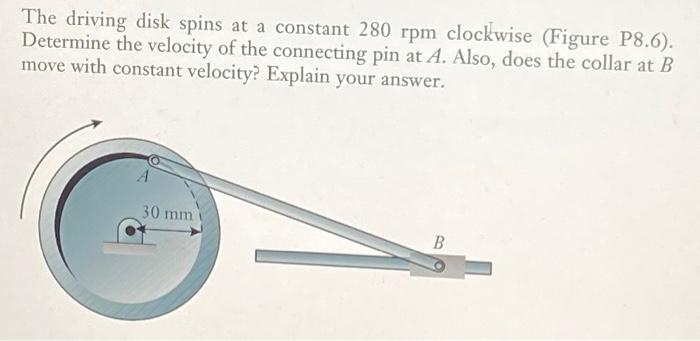 Solved The driving disk spins at a constant 280 rpm | Chegg.com