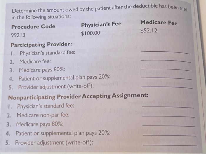 Determine The Amount Owed By The Patient After The Chegg