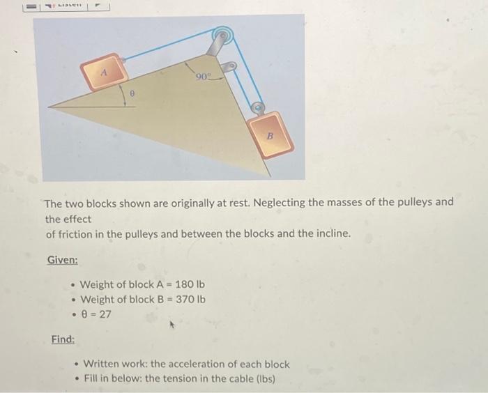 Solved LISCH Given: 0 The two blocks shown are originally at | Chegg.com