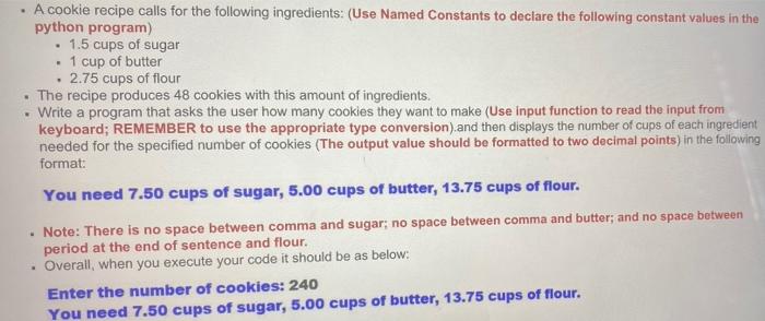 Solved • A cookie recipe calls for the following | Chegg.com
