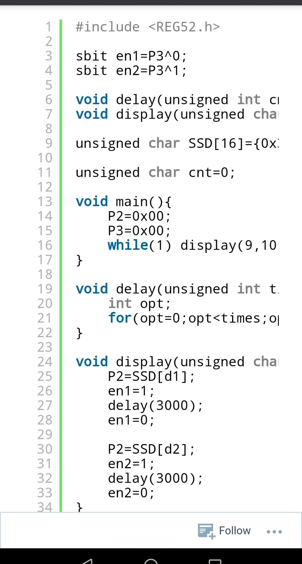 Solved #include sbit en 1=P310; sbit en2=P3^1 ; void | Chegg.com